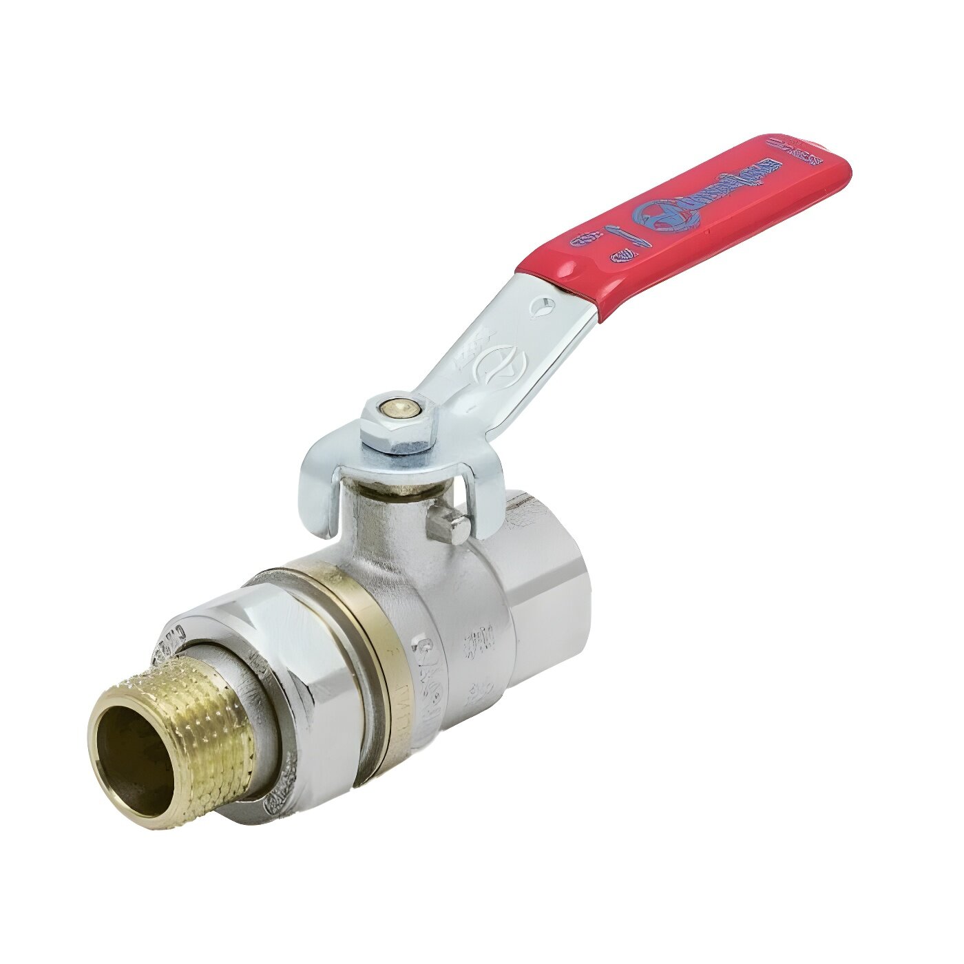 Кран шаровой латунь никель 1006 Euro Ду 32 Ру20 ВР/"американка" полнопроходной рычаг красный Aquasfera 1006-04 .