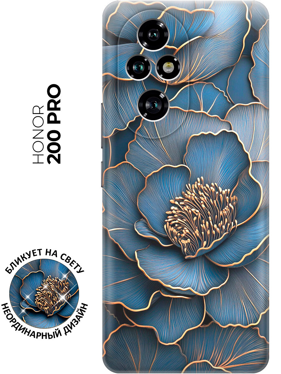 Силиконовый чехол на Honor 200 pro с принтом "Темно-синие пионы"