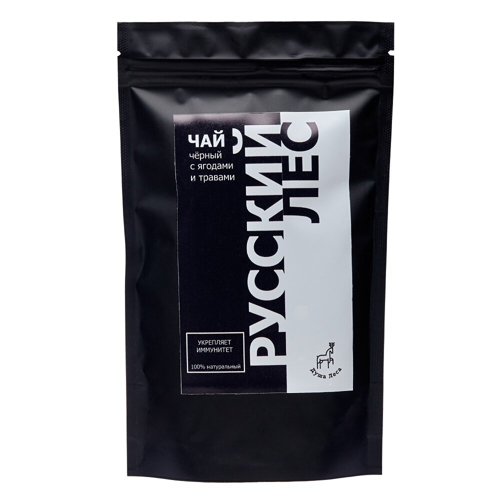Чай Русский лес (черный чай, иван-чай, ягоды малины, мята, брусника, клюква, лимонная трава, пихта) 50 г. Душа леса.