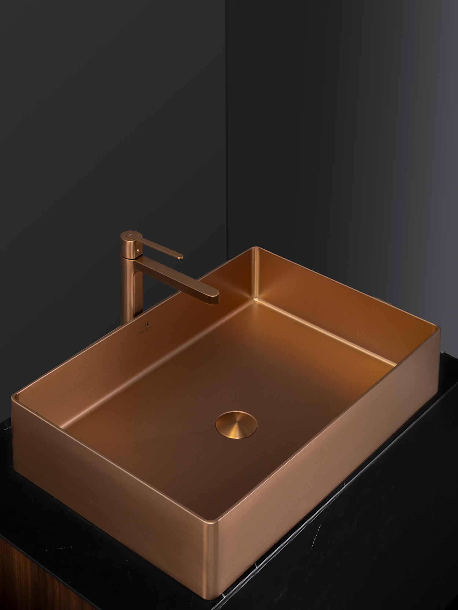 Раковина AltroBagno Solido 001023 RaSp, в ванную накладная на столешницу из нержавеющей стали, матовая медь