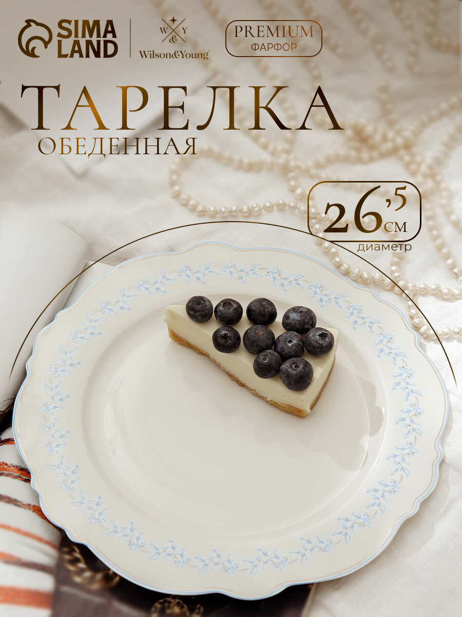 Тарелка Wilson&Young Royal blue, диаметр 26.5 см, материал: фарфор, цвет: белый
