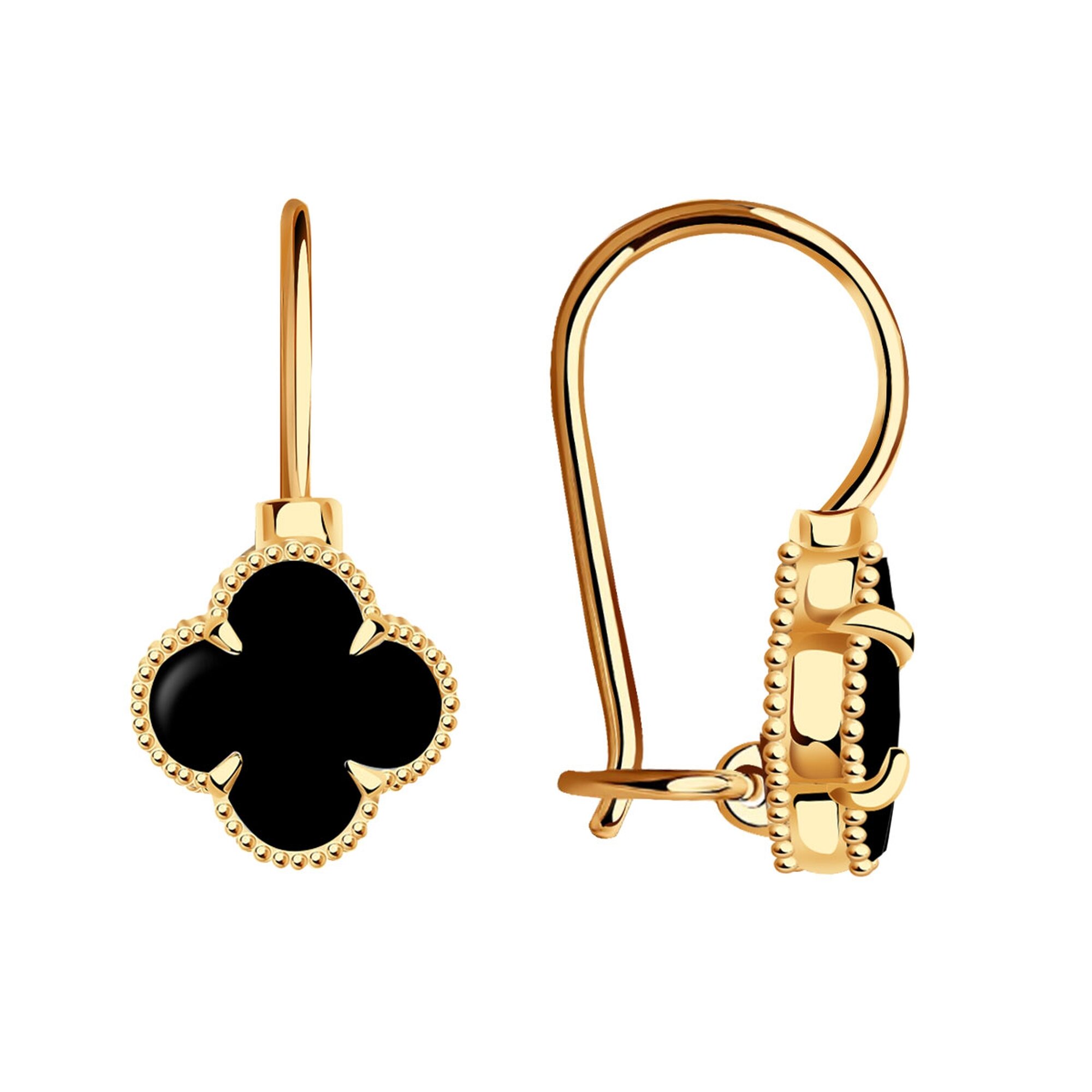 Серьги, красное золото, 585 проба, оникс