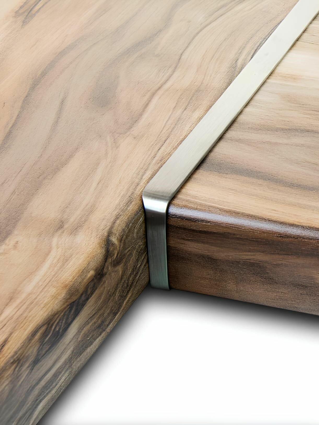 Планка для столешницы угловая из нержавеющей стали матовая R9 (Левая) 38мм