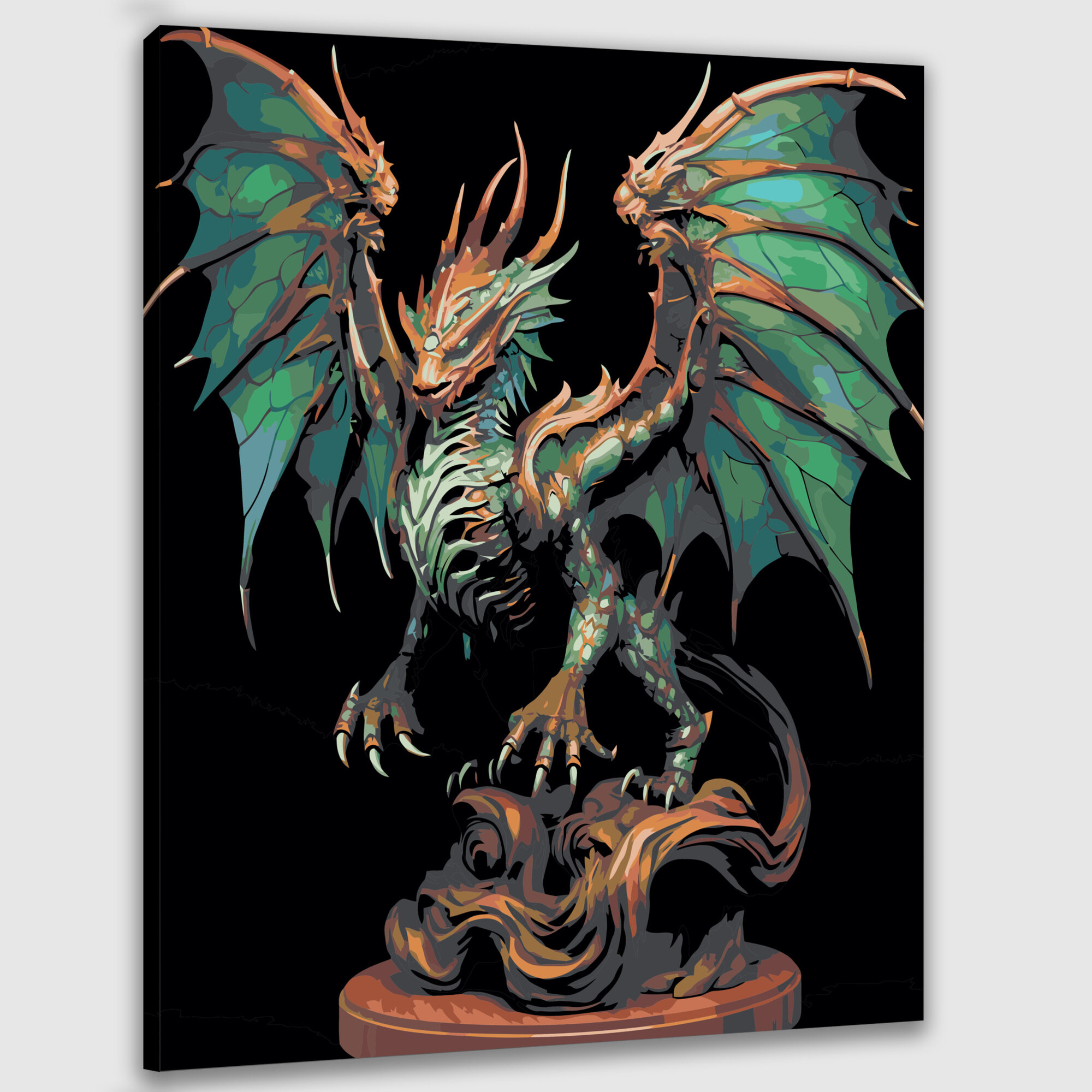 Картина по номерам 40x50 см, скульптура, дракон, дерево, изумрудный, мифическое существо, полет, крылья, глаза, сияние