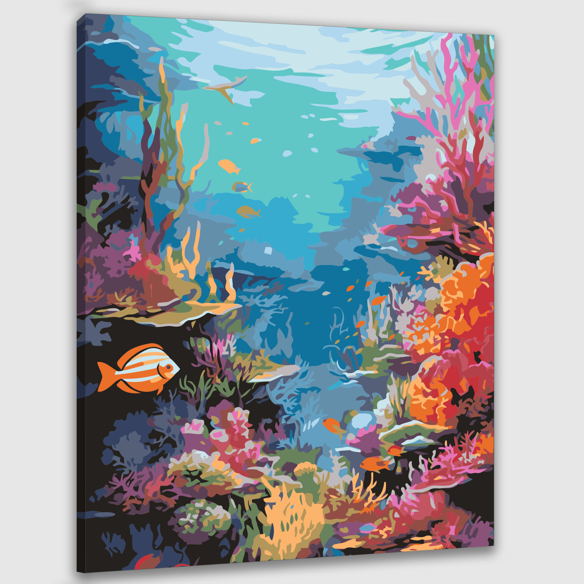 Картина по номерам 40x50 см, цифровая картина, подводный рай, коралловый риф, мягкий радужный свет, бирюзовая вода