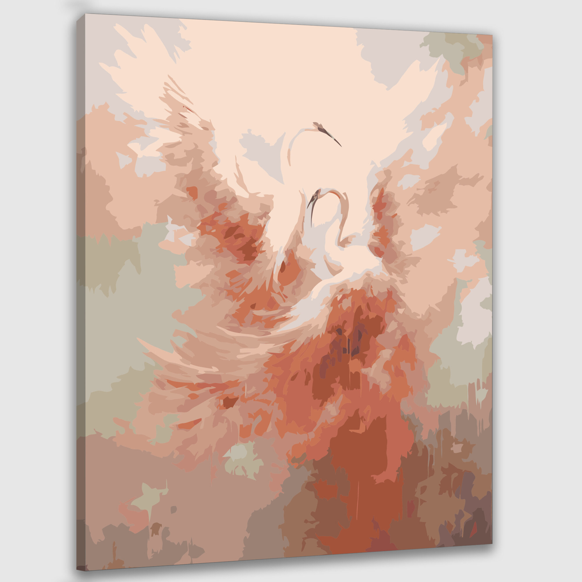 Картина по номерам 40x50 см, абстракция, масло, фламинго, крылья, небо, текстура, мазки, кисть, красота, птицы