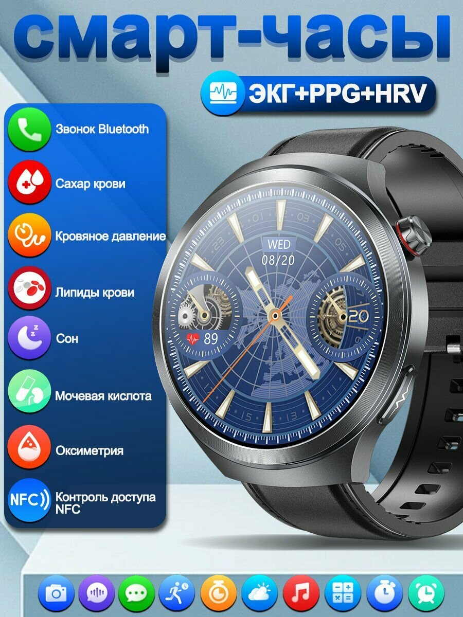 SACOSDING смарт часы для управления здоровьем, большой экран 1,73' AMOLED, ЭКГ, мониторинг глюкозы в крови
