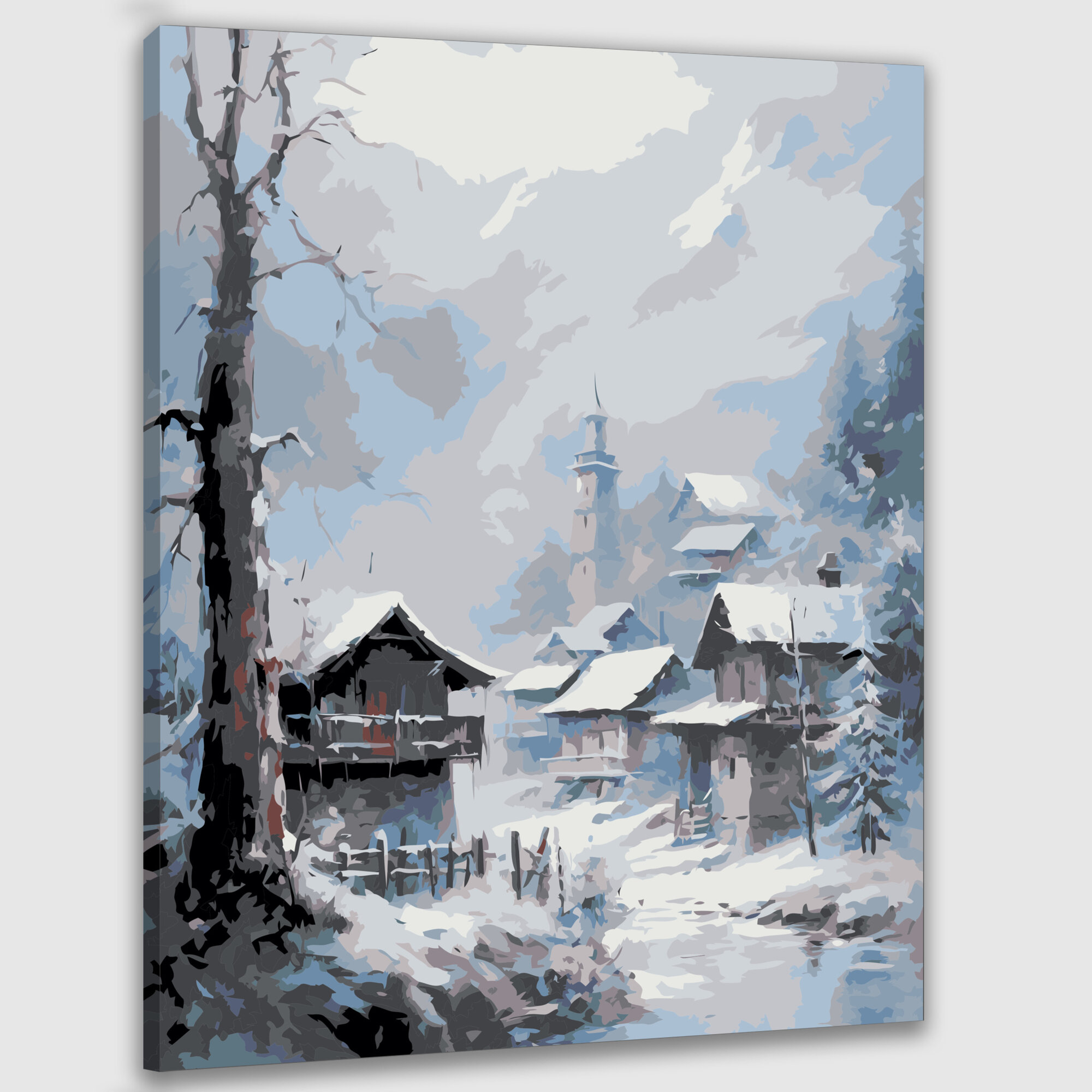 Картина по номерам 40x50 см, картина, масло, импрессионизм, деревушка, Манула: земля вечной зимы, деревянные дома, дым
