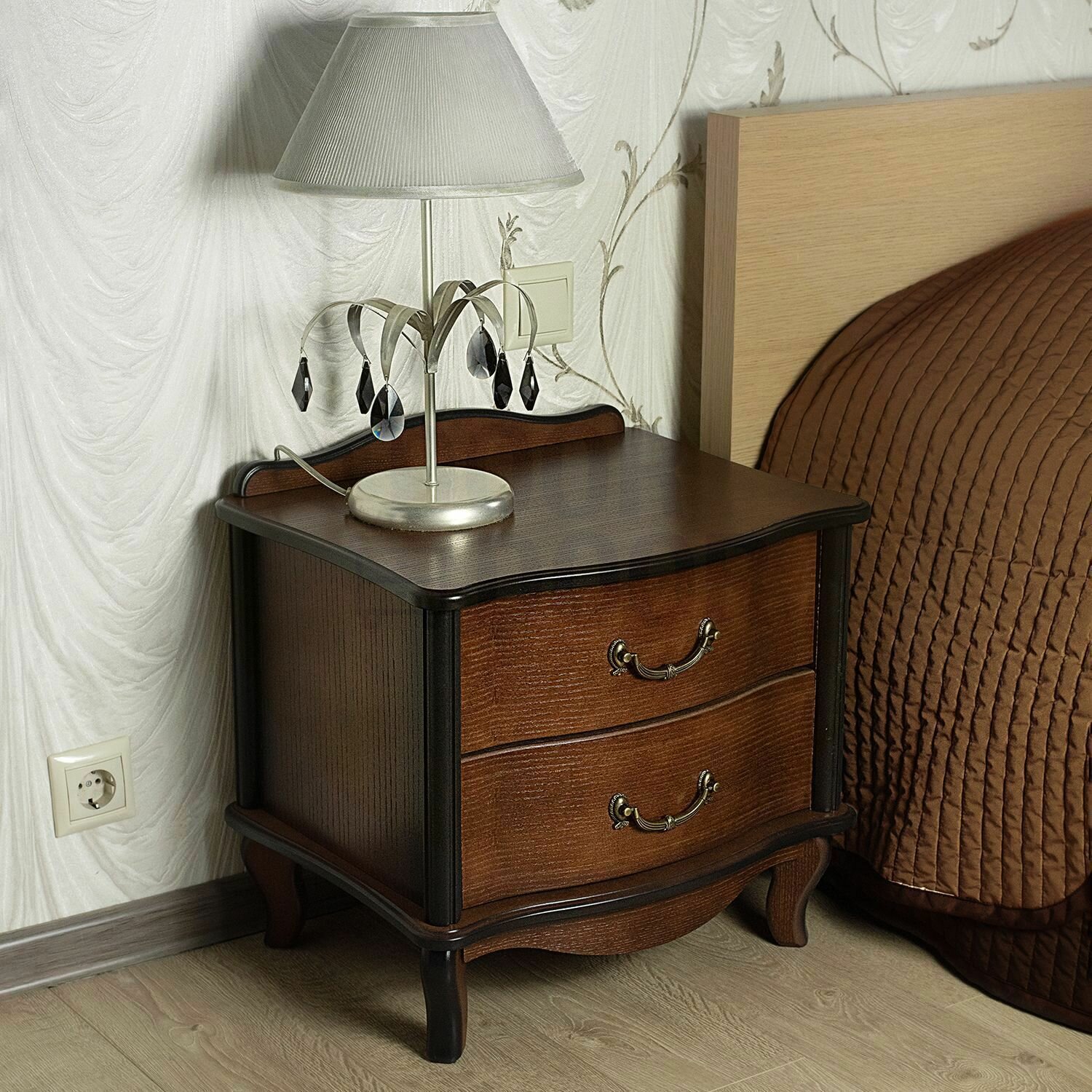 Тумбочка Джульетта, МДФ, орех, 49,8х50х40,4 см, 2 ящика.