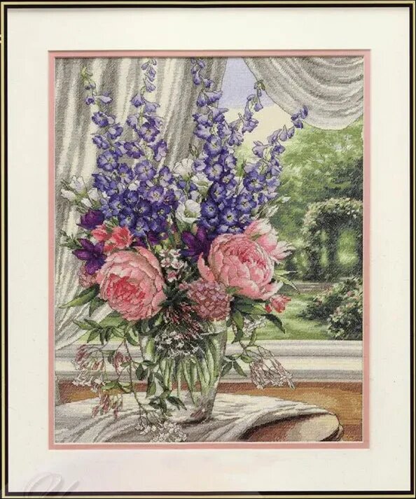 Набор для вышивки крестом Dahlia Пионы и Дельфиниум 18CT, 16CT, 14CT 16CT white canvas