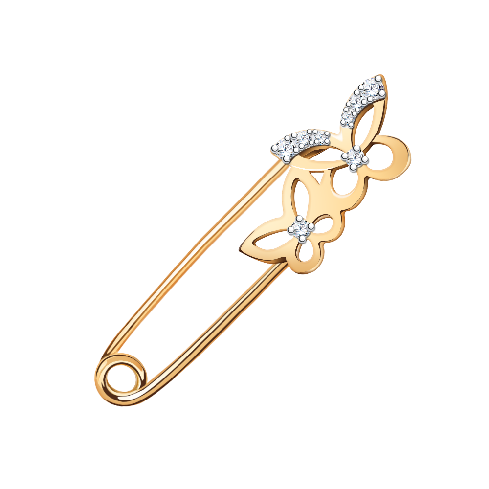 Брошь, красное золото, 585 проба, родирование, фианит