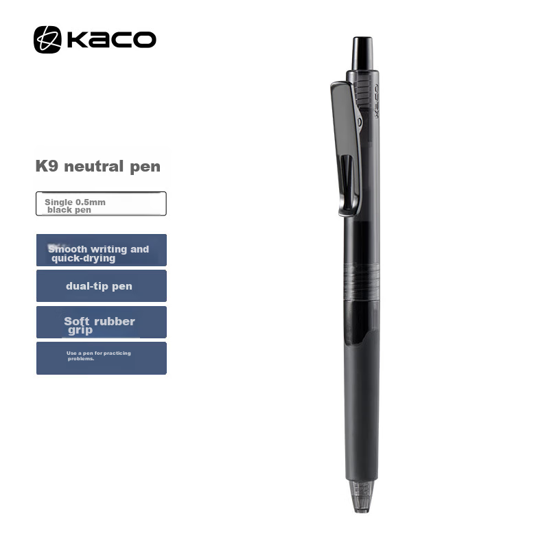 [Back to School Essential] KACO Retractable Gel Pen, Black, 0.5mm Bullet Tip, Gel Ink Pen, Student Exam Pen, Study Pen, K9 Black Barrel, Single Pen