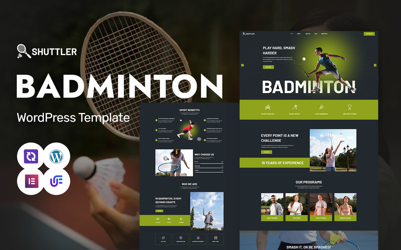 Подарочный сертификат на Шаблон для сайта Вордпресс с демоконтентом Shuttler - Badminton Club, Badminton Academy And Training WordPress Elementor Theme WordPress Theme