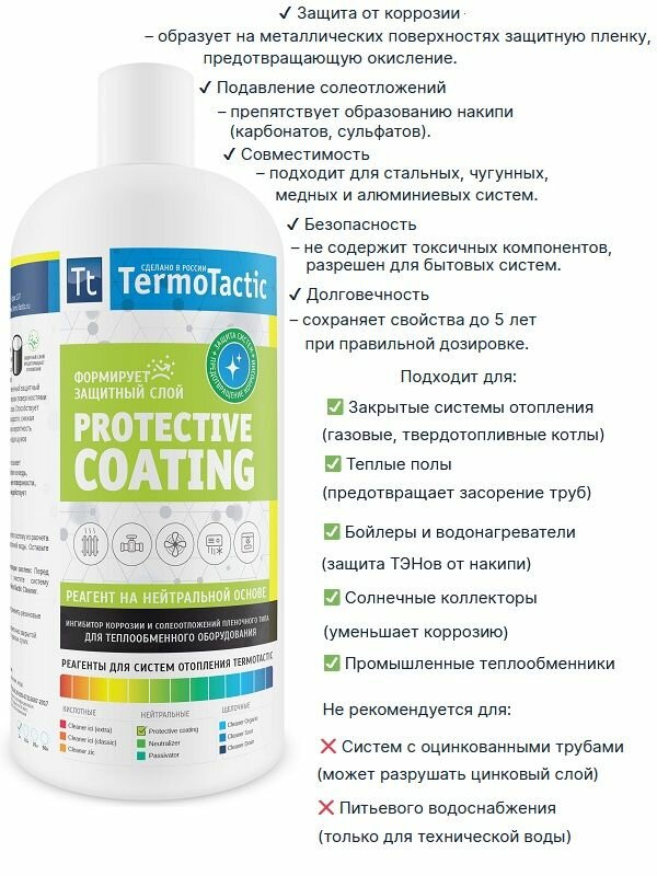 Средство для систем отопления TermoTactic Protective coating 1л (Защита от накипи и коррозии)