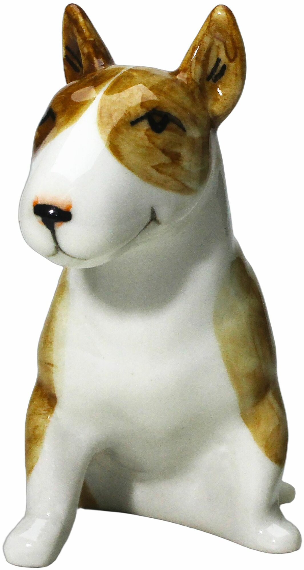 "Бультерьер большой сидит рыже-белый" в картонной коробке фарфоровая елочная игрушка украшение цветная коллекция