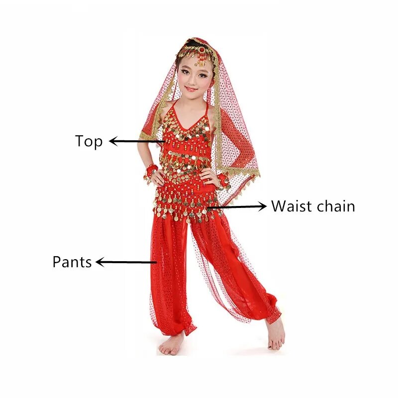 Детский набор костюмов для танца живота Yi Na Sheng Wu Красный, S, Red 3 pcs