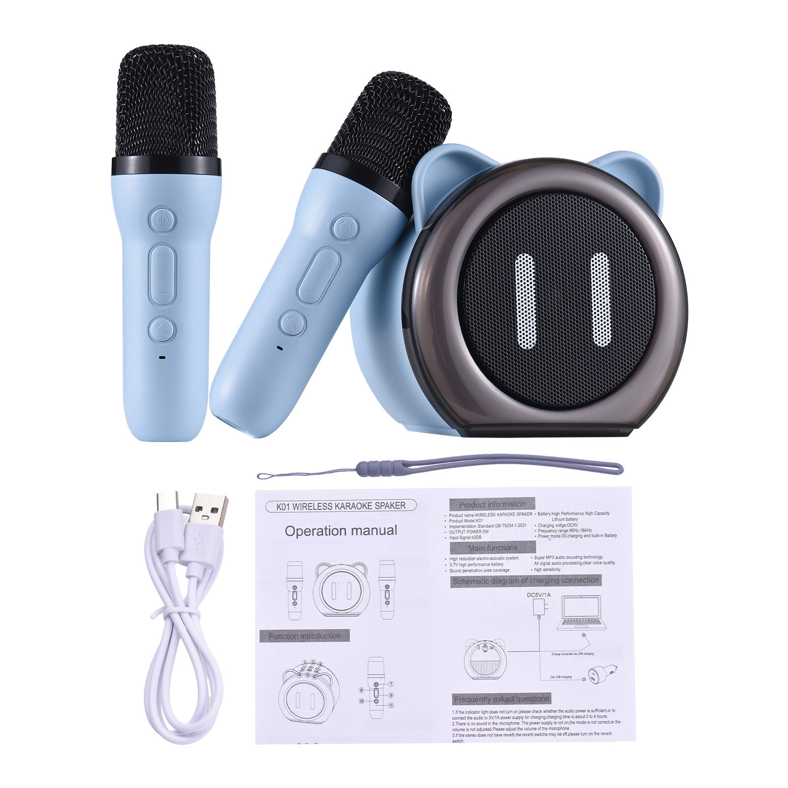 Караоке-машина с 2 беспроводными микрофонами, Bluetooth-микрофоном и динамиком, комплект для караоке, RGB-подсветкой, ручным микрофоном, портативная система с перезаряжаемой батареей для дома, вечеринок и улицы.