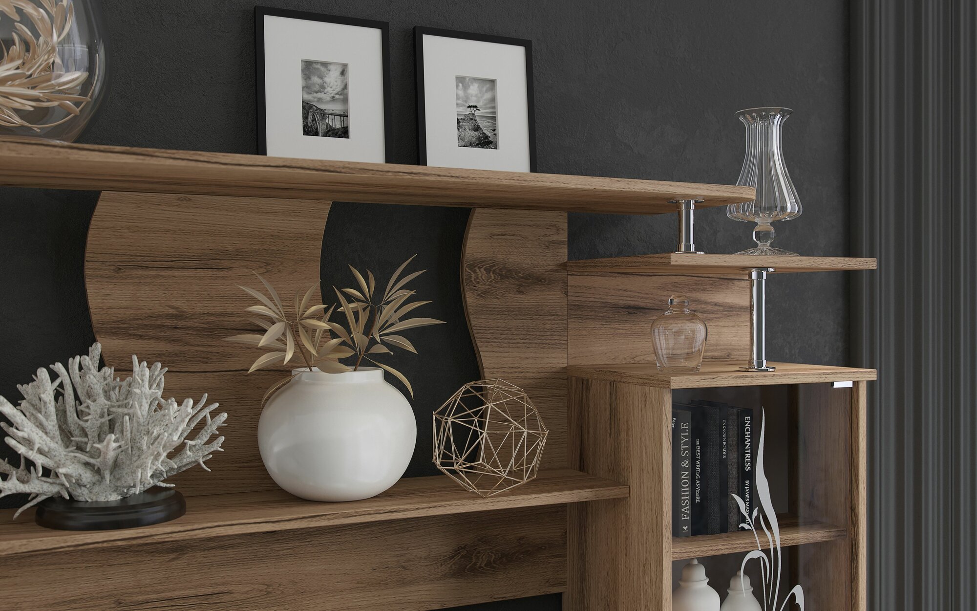 Стенка Виста (гостиная) (Белый глянец, Дуб крафт) (Миф)