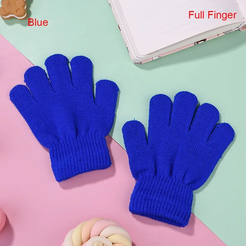 Перчатки без пальцев мужские/женские, теплые вязаные эластичные митенки, Синий, Full Finger Blue