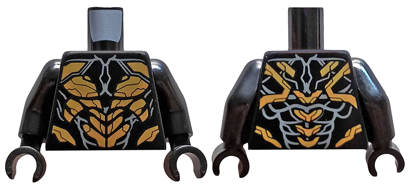 Torso Armor with Gold Scales and Dark Bluish Gray Lines with Long End Lines and Tips at Neck Pattern / Black Arms / Black Hands, 973pb3060c01 Black U