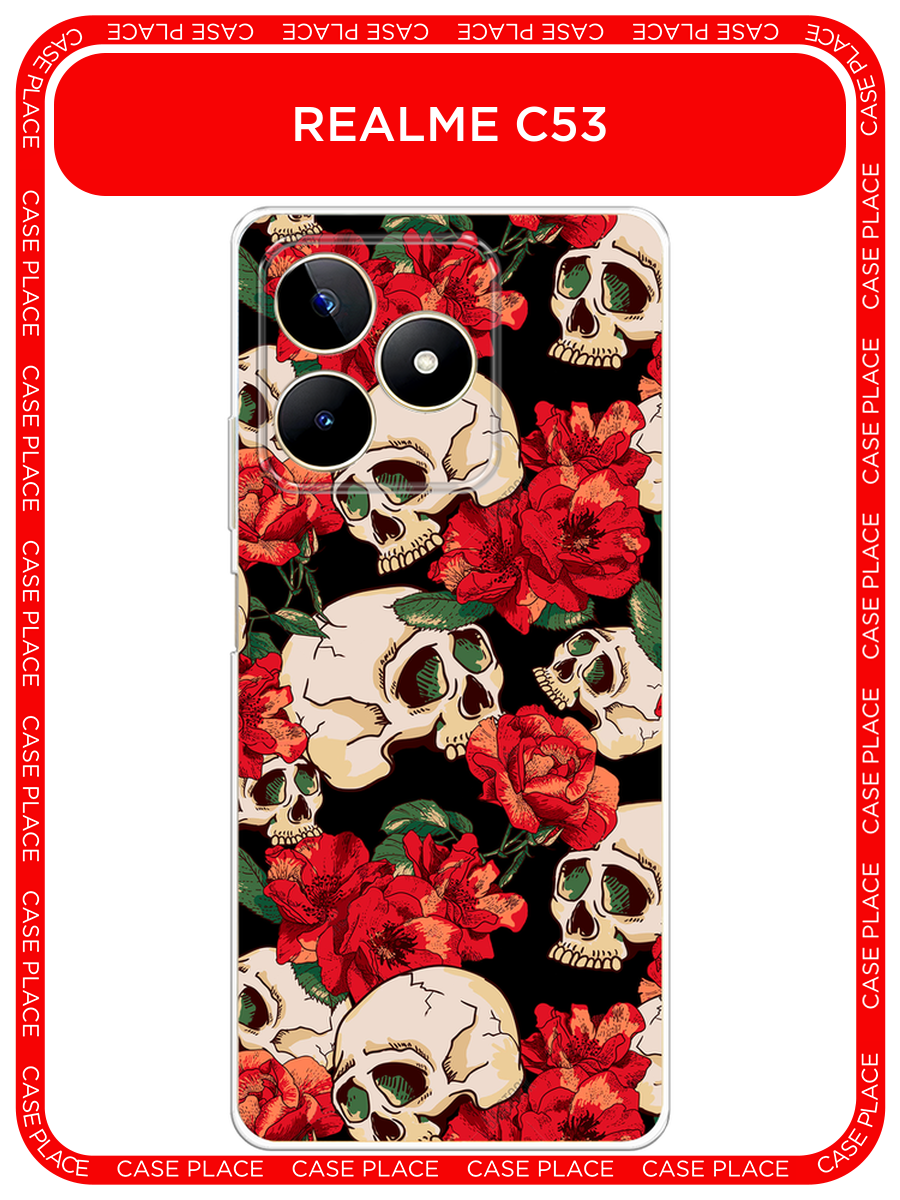 Чехол на Realme Note 50 / Реалми Нот 50 с принтом Черепа с цветами