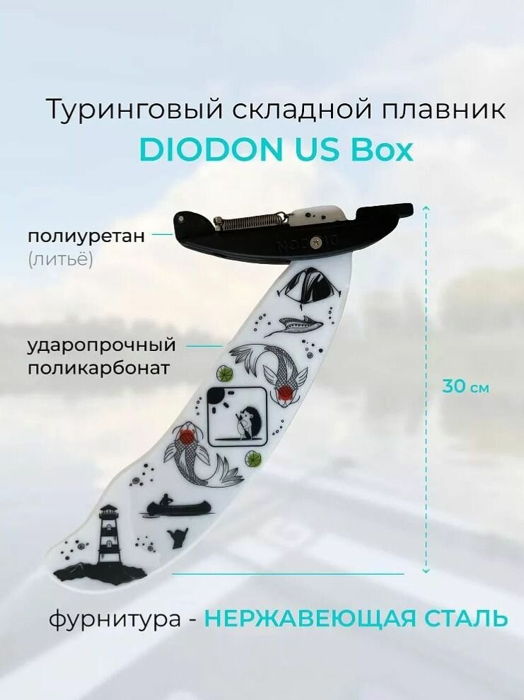 Складной туринговый плавник DIODON US BOX черный с рисунком на лопасти / Аксессуары для сапборда, sup board