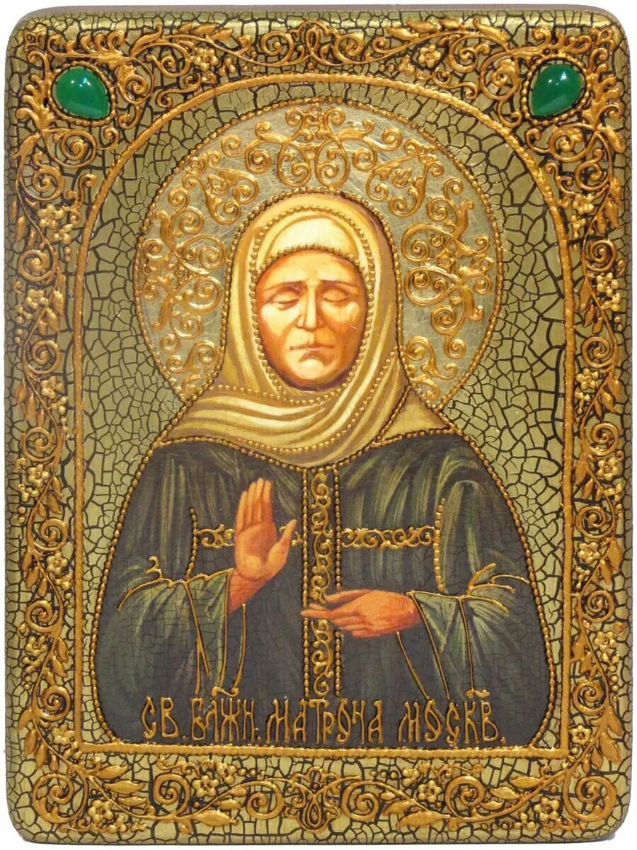Аналойная икона Блаженная старица Матрона Московская на доске из черного дуба 21х29 см