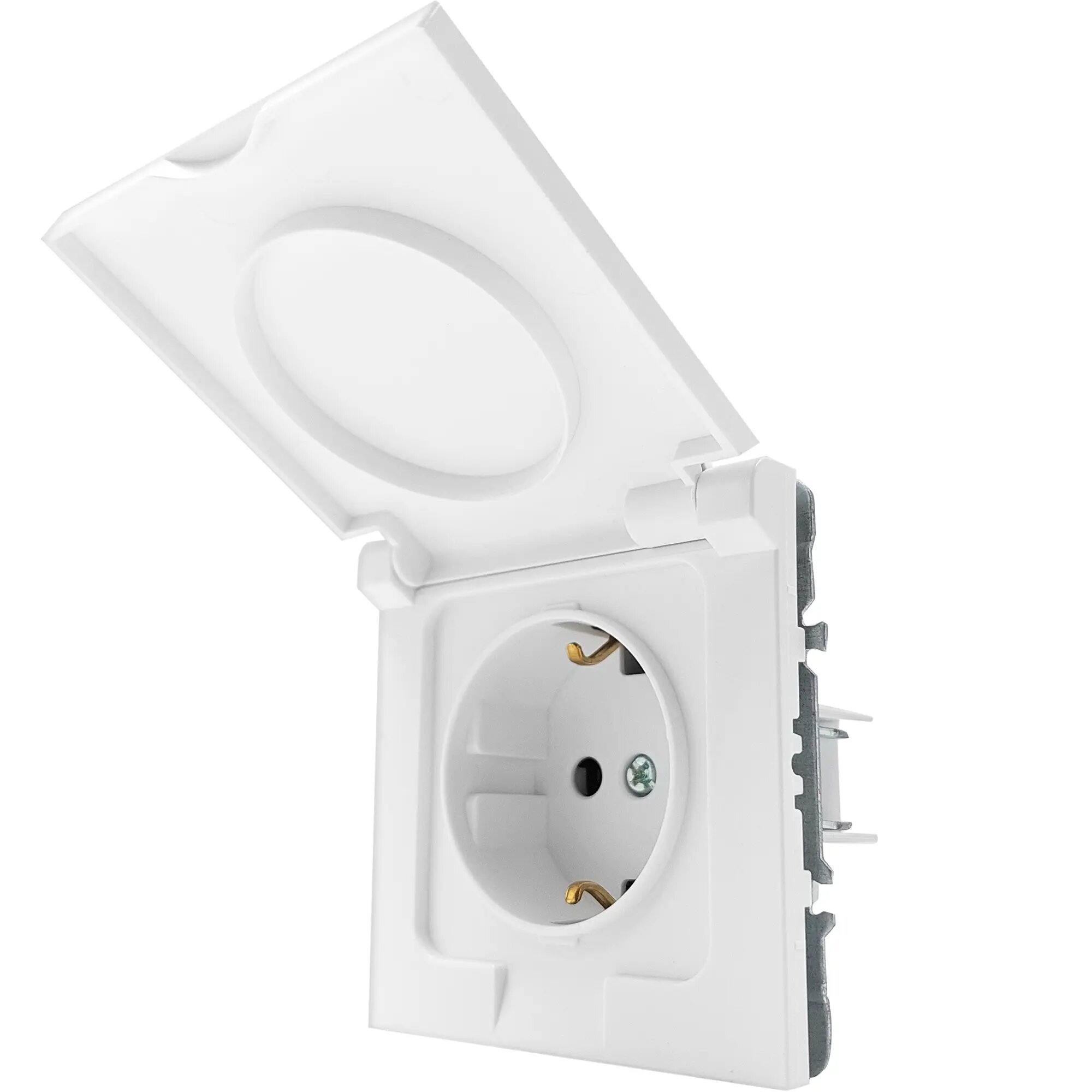 Mirkl Grace встраиваемая розетка с заземлением крышкой и шторками белого цвета