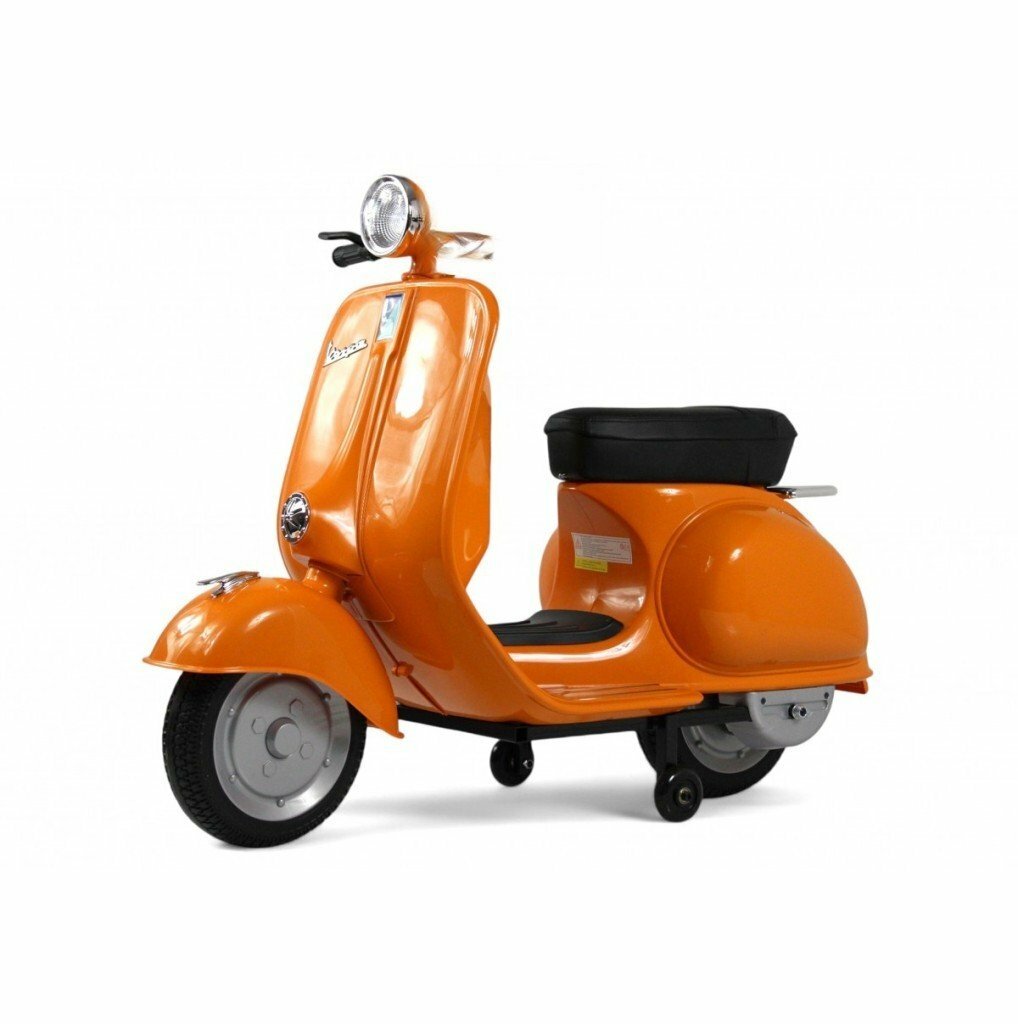 Детский электроскутер RiverToys Vespa M888MM, оранжевый, максимальная нагрузка 40 кг, с аккумулятором
