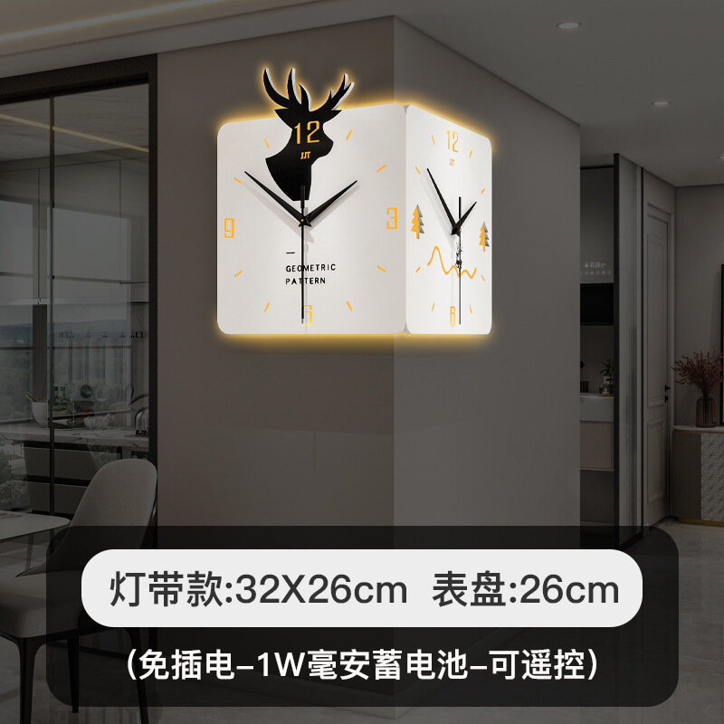 Двусторонние угловые настенные часы для гостиной Высокого уровня, Современное простое украшение домашнего уголка Ресторана, Креативные бесшумные часы Welfare jt23158dd-32j со светом
