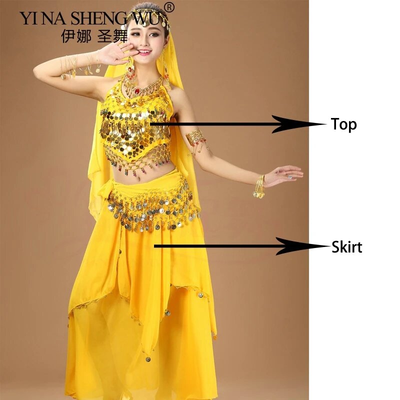 Танцевальный костюм YI NA SHENG WU для танца живота, акрил, женский Yellow 2pcs