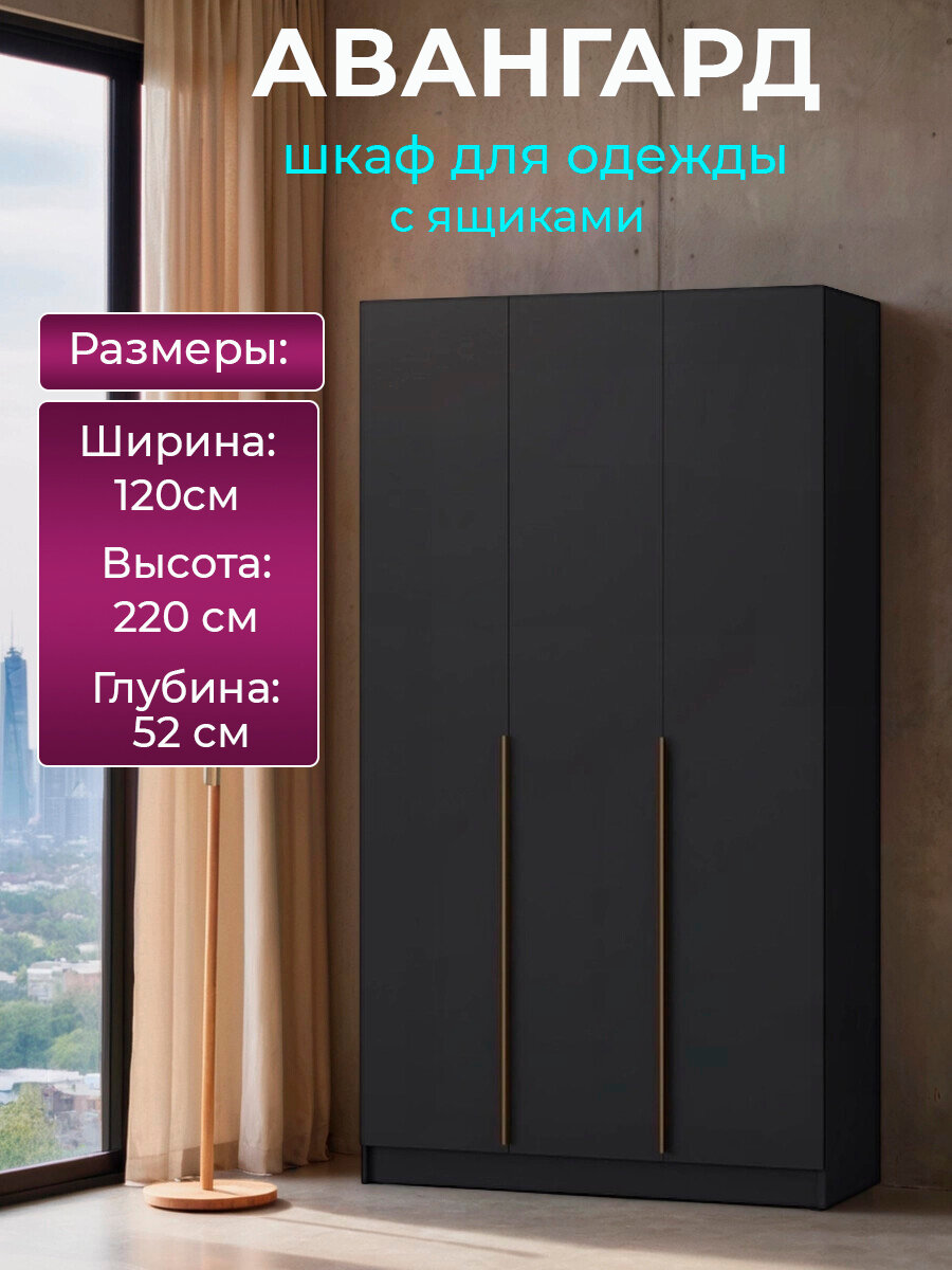 Шкаф для одежды с выдвижными ящиками Авангард 120*52*220 см; черный