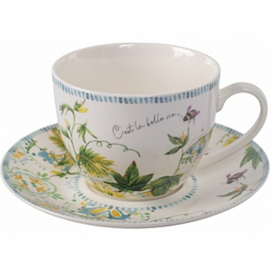 Чайная пара Fioretta LA BELLE VIE 260 мл, фарфор, зеленый/желтый (TDS775)