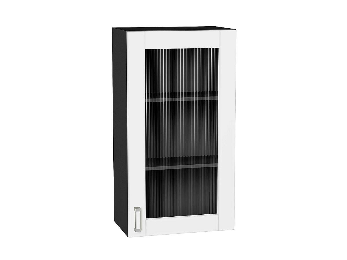 Шкаф верхний с 1-ой остекленной дверцей Лофт, цвет фасада White Silk, цвет каркаса Graphite, стекло Magic Moru V, 920*500*320 мм