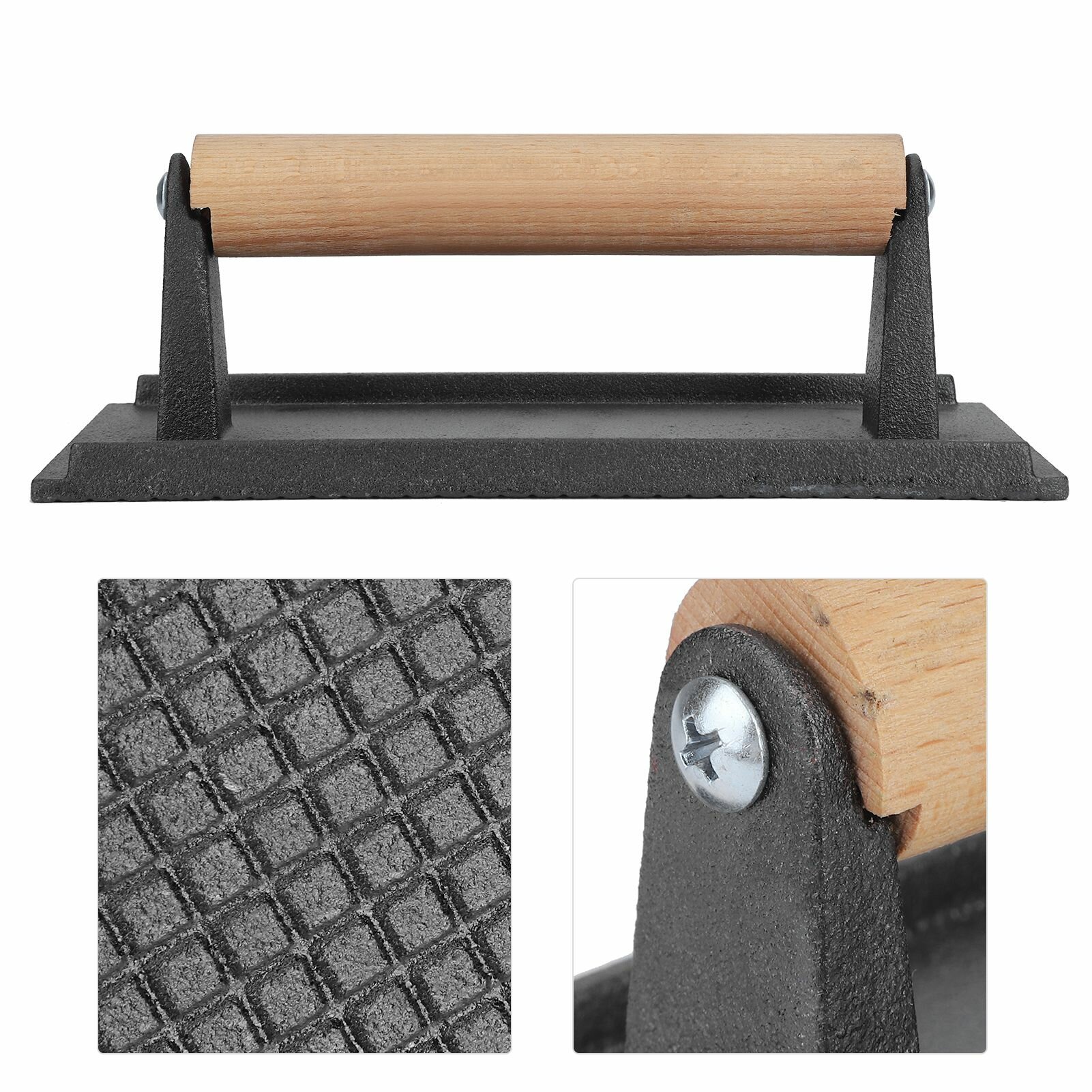 Чугунный пресс для гриля Пресс для стейка с беконом Пресс для гриля для барбекю с деревянной ручкой