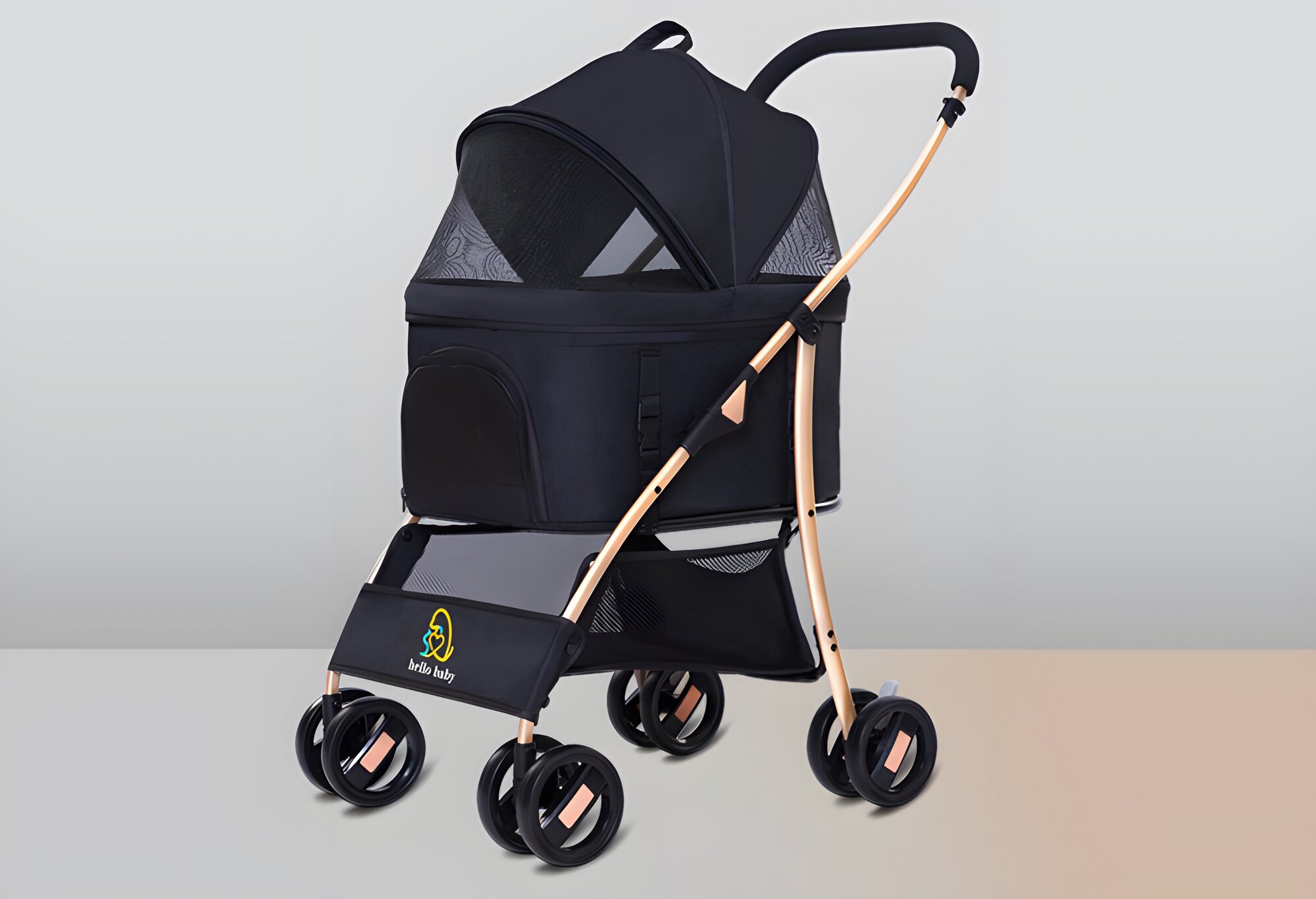 Коляска для кошек и собак "Hello Baby", складная, овальная, черная, 55x35x55 см