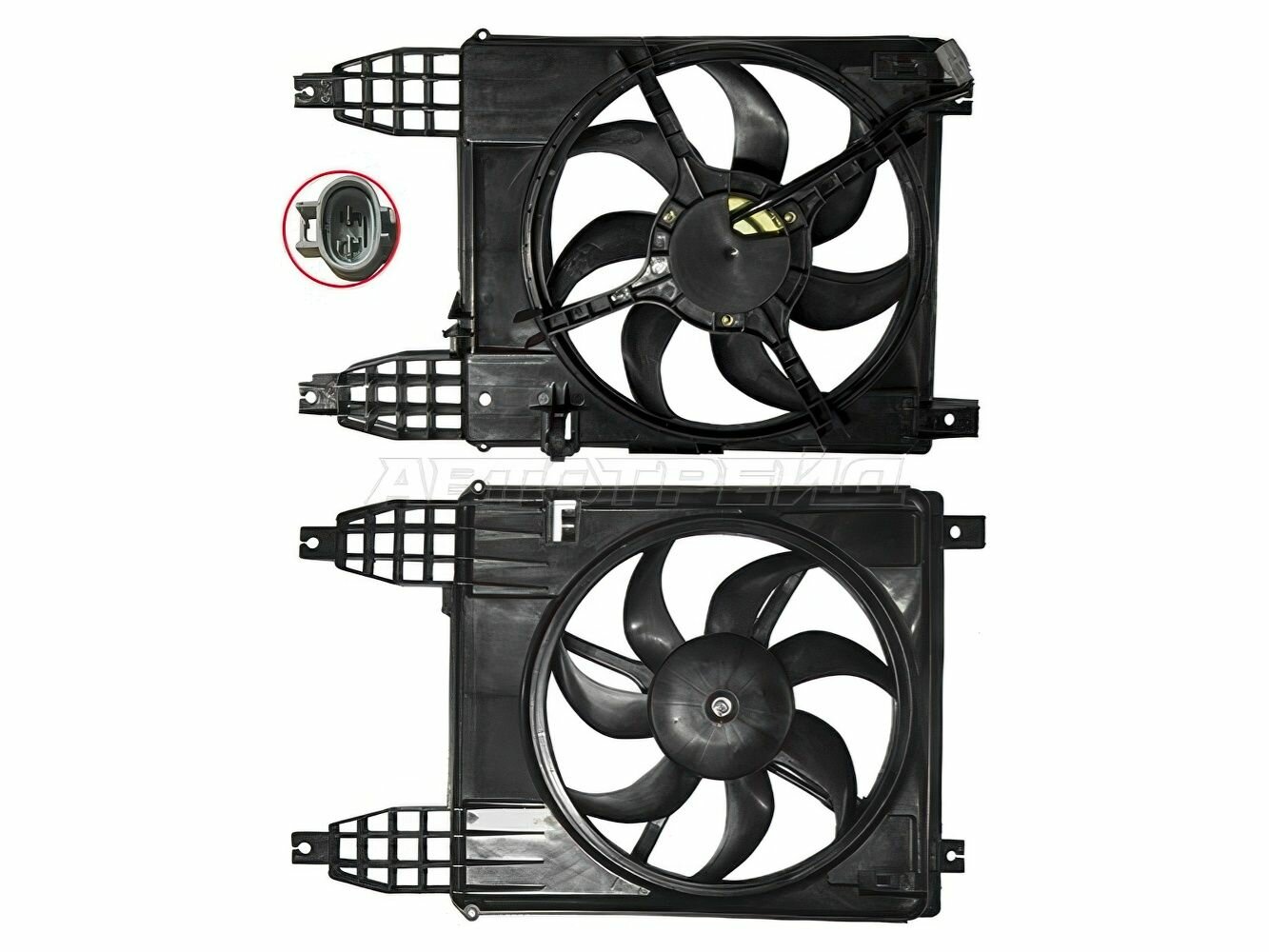 Диффузор радиатора в сборе с вентилятором для Шевроле Авео, Джентра, Понтиак G3, Заз S арт ST590013 SAT