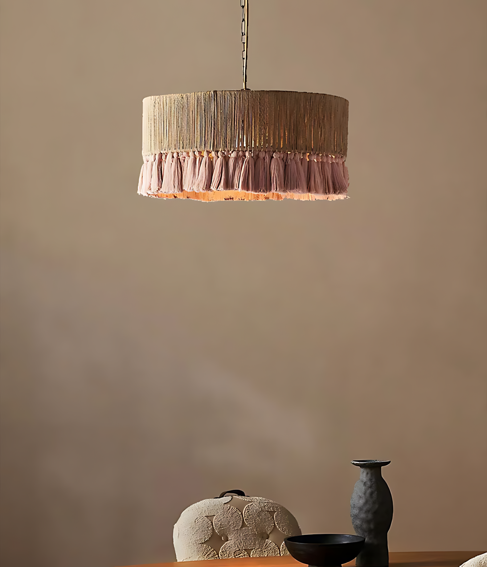 Светильник подвесной в этническом стиле, люстра в стиле бохо из пеньковой веревки с кисточками, 60х27 см