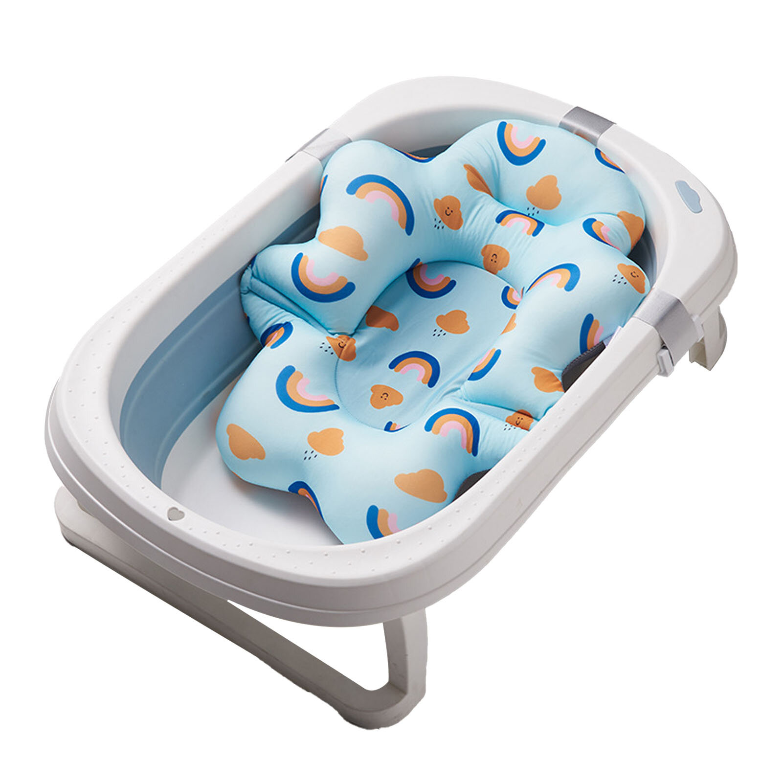 Детская ванночка-подушка с регулируемой сетчатой поддержкой, плавающий коврик для купания младенцев и новорожденных, синий, радужная.