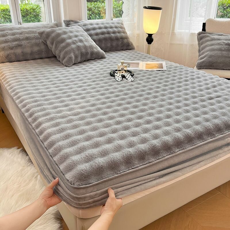 Наматрасник "Кроличий Плюш", серый, 200х220 см, плотность ткани 220г/м2