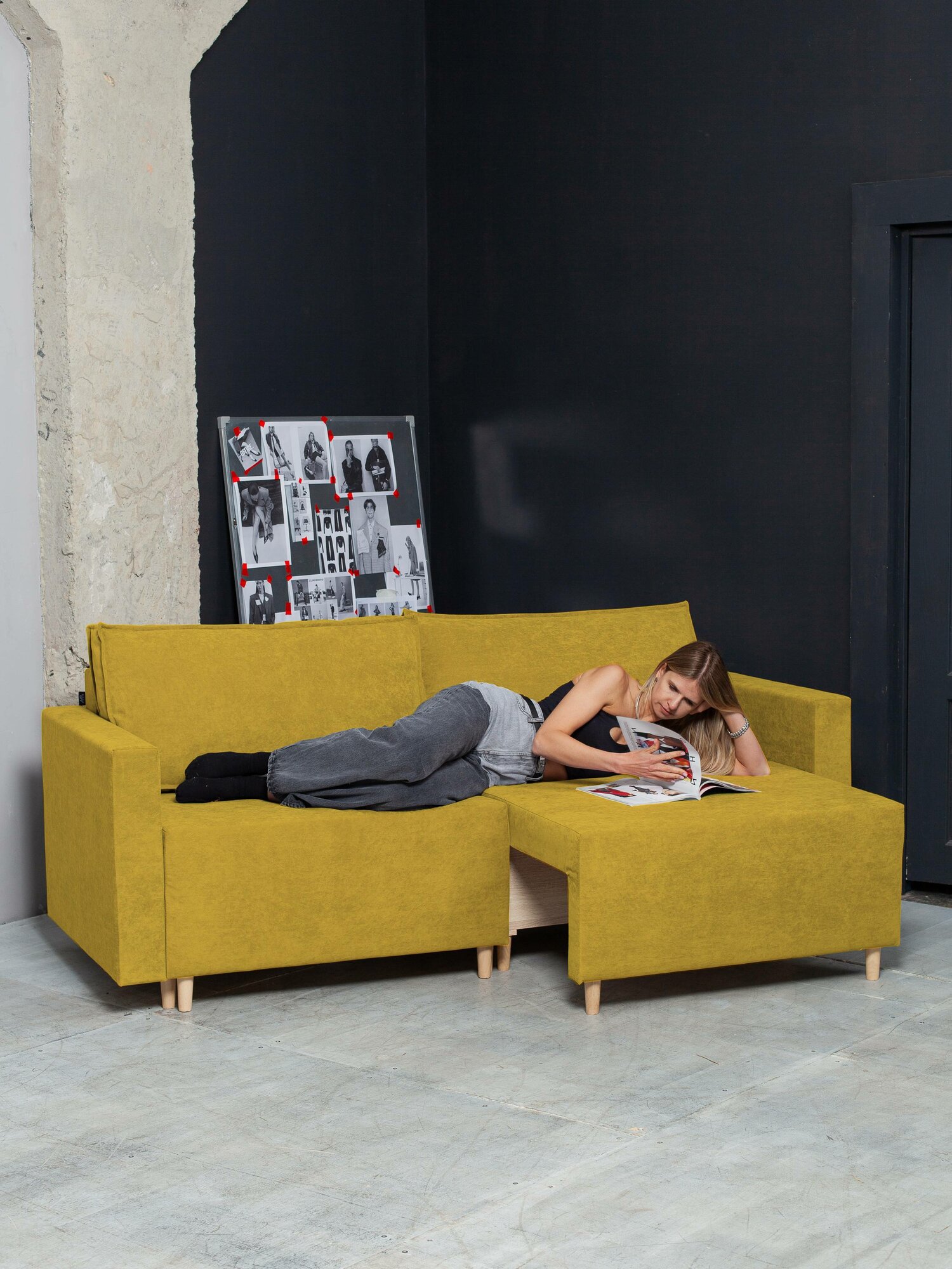 Раскладной диван кровать Чикаго NEW прямой модульный, механизм еврокнижка, 213х102х85 см, горчичный