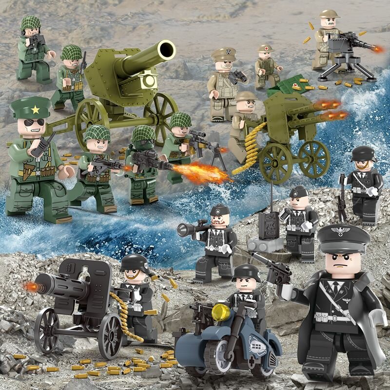 Конструктор для мальчика военные фигурки США и Германия солдатики с оружием