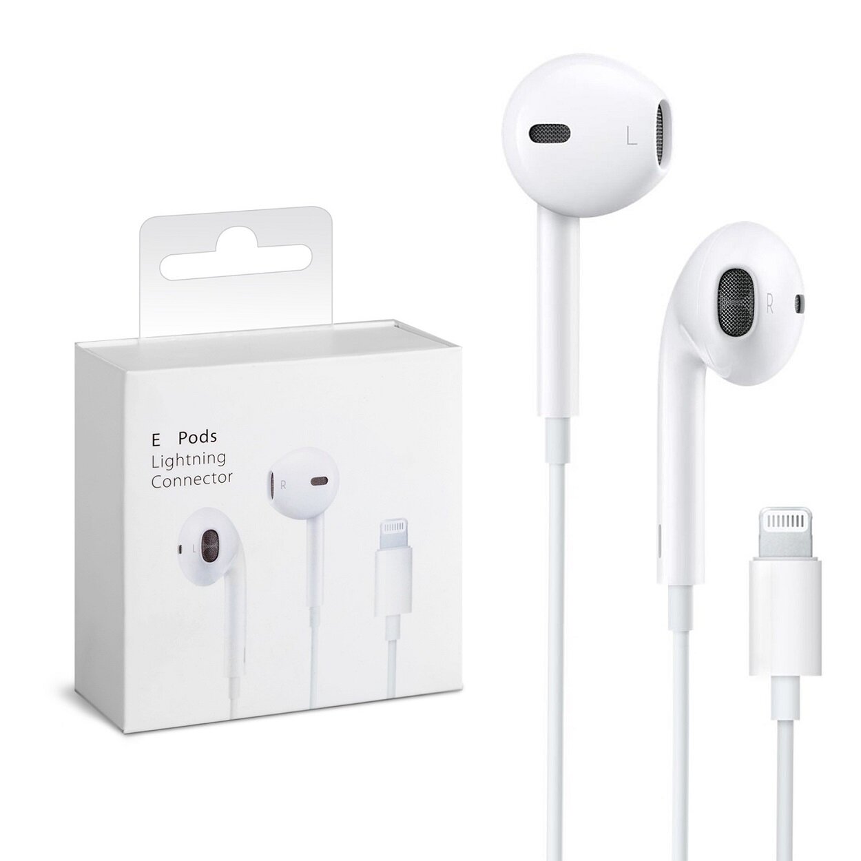 Наушники проводные для Айфона Lightning / Гарнитура с микрофоном и регулировкой громкости, белый