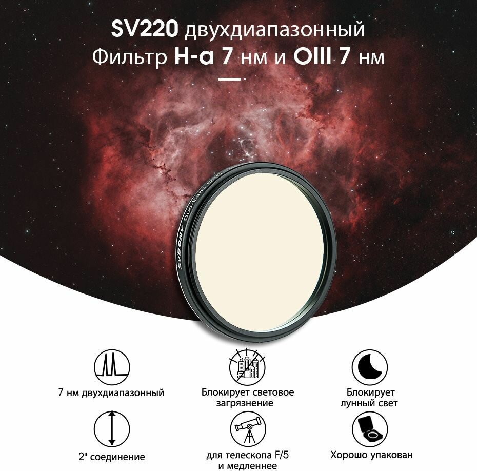 Двухдиапазонный фильтр, 7нм, 2", SVBONY SV220 для цветных камер, телескопа, фотосъемки дальнего космоса