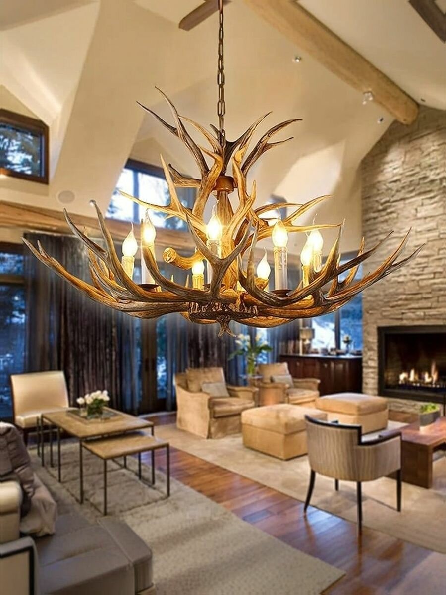 Деревенская большая люстра из оленьих рогов, освещение смоляная лампа, винтажная столовая кухня 8 огней 11 рогов