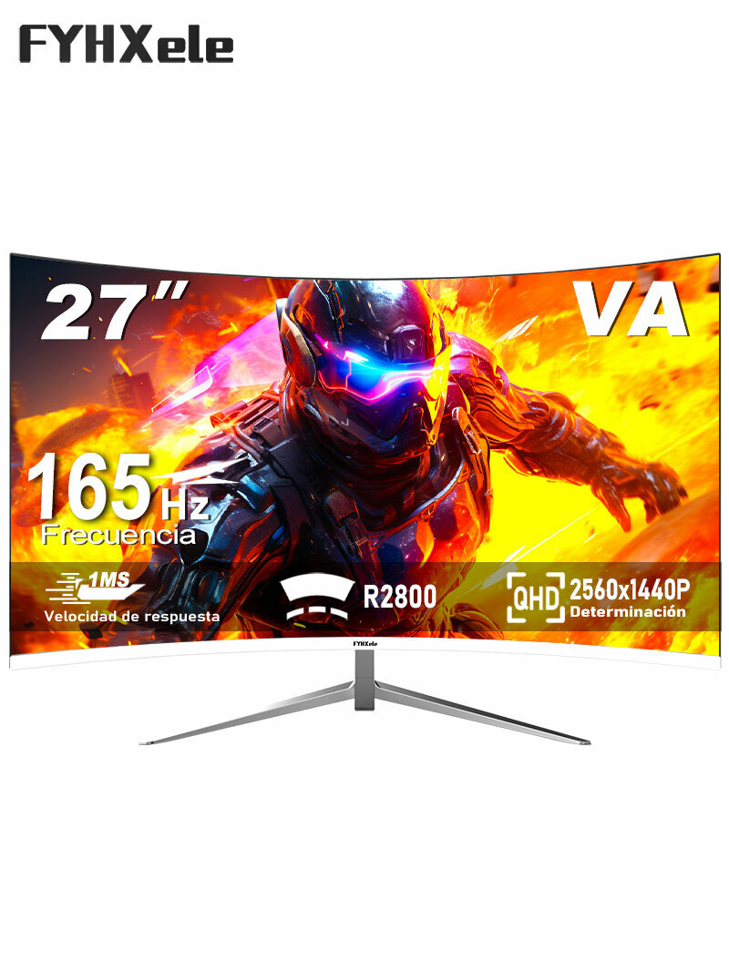 27-дюймовый игровой монитор QHD 1440P 165Hz R2800 Curved VA LED Free-sync 100%sRGB 1ms HDMI/DP/аудио/USB с динамиком