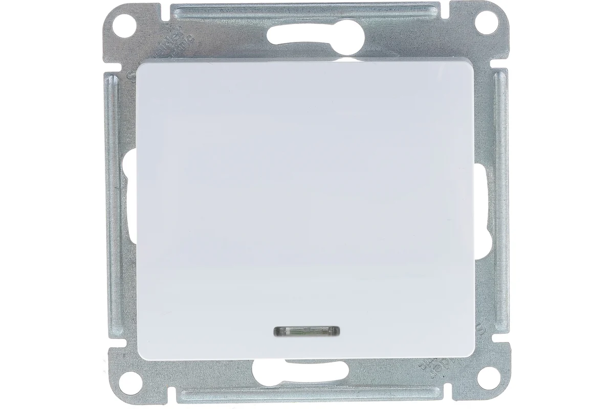 Переключатель одноклавишный с подсветкой (Белый), сх.6а, 10АХ, Systeme Electric Glossa