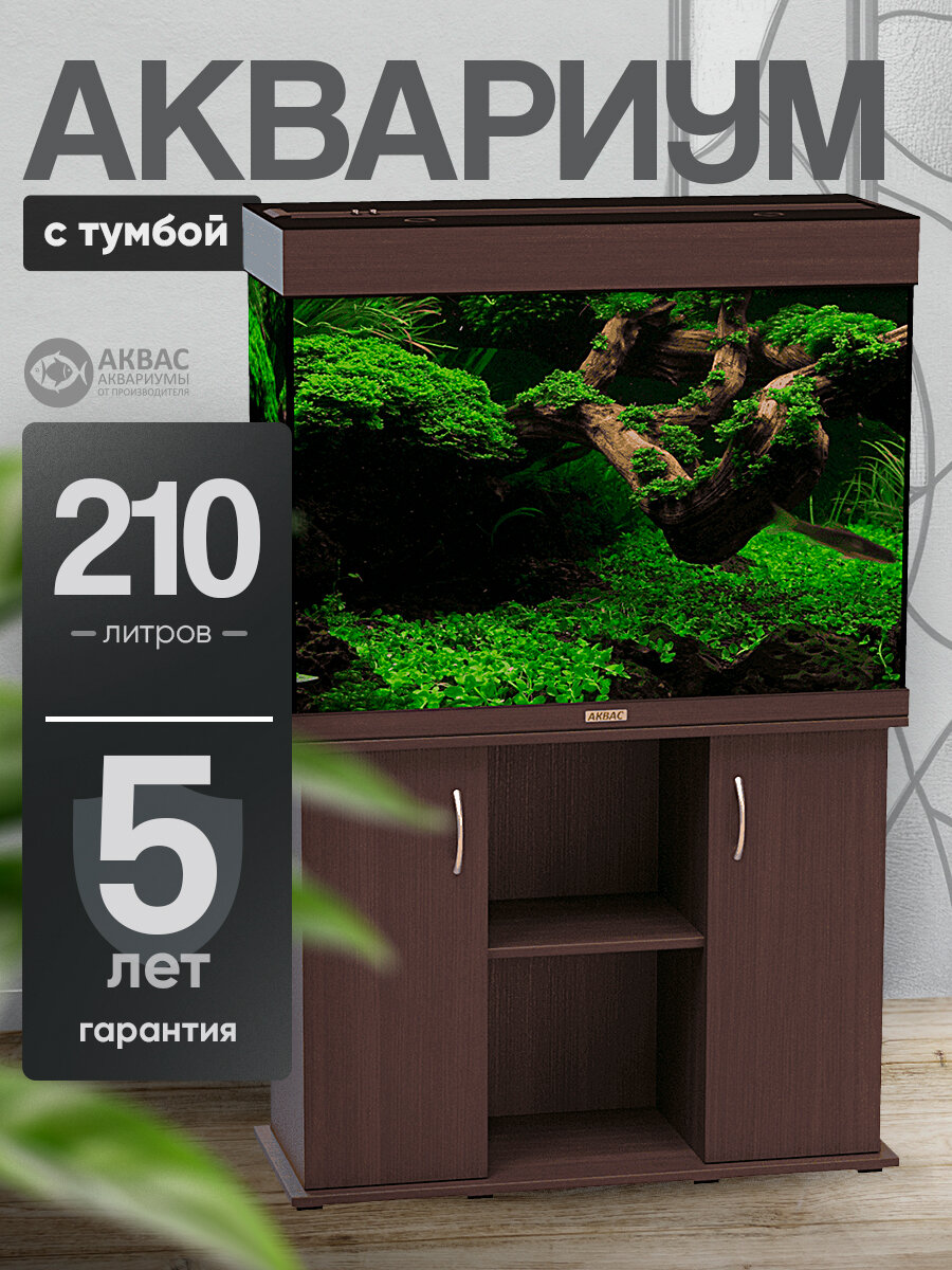 Аквариум 210 литров с тумбой крышкой и освещением (91х36х72 см) Аквас