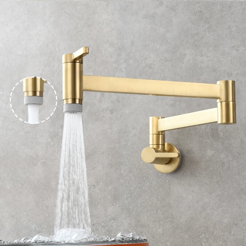 Кухонный кран Ciencia Brass Pot Filler, 360 градусов поворотный, складывающийся, удлиненный с двойными шарнирными подвижными ручками, только холодная вода
