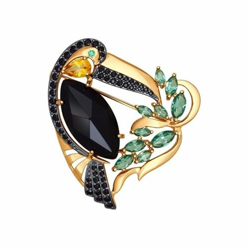 Брошь, золото, 585 проба, кварц